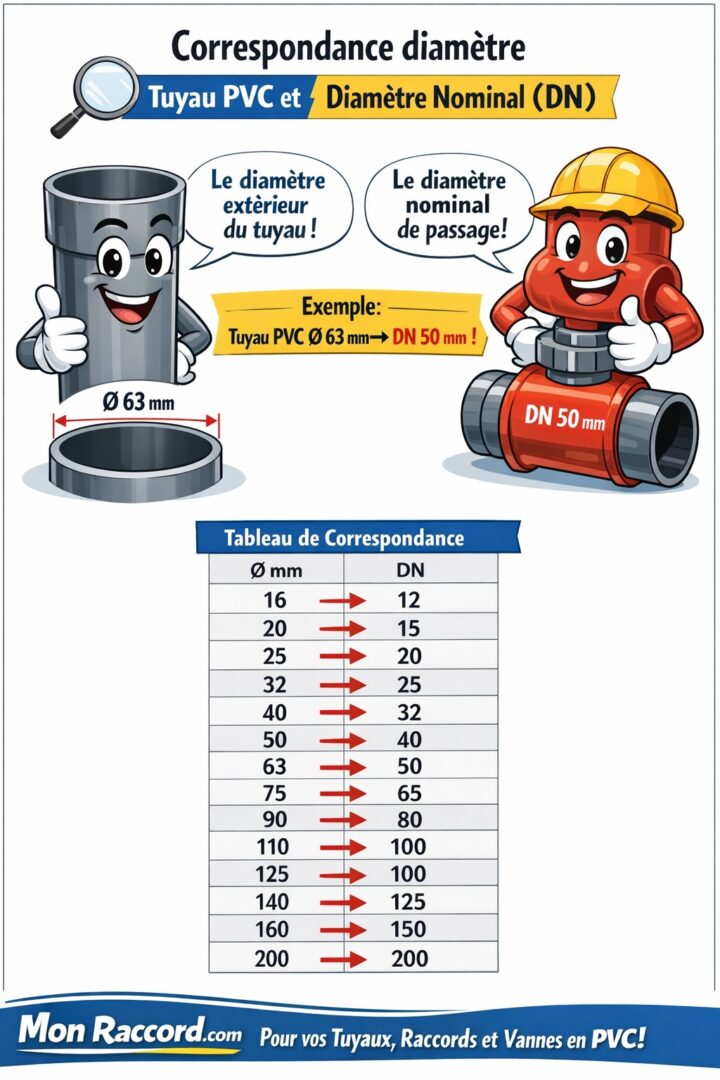 Correspondance entre le diamètre d’un tuyau PVC et le diamètre nominal ...